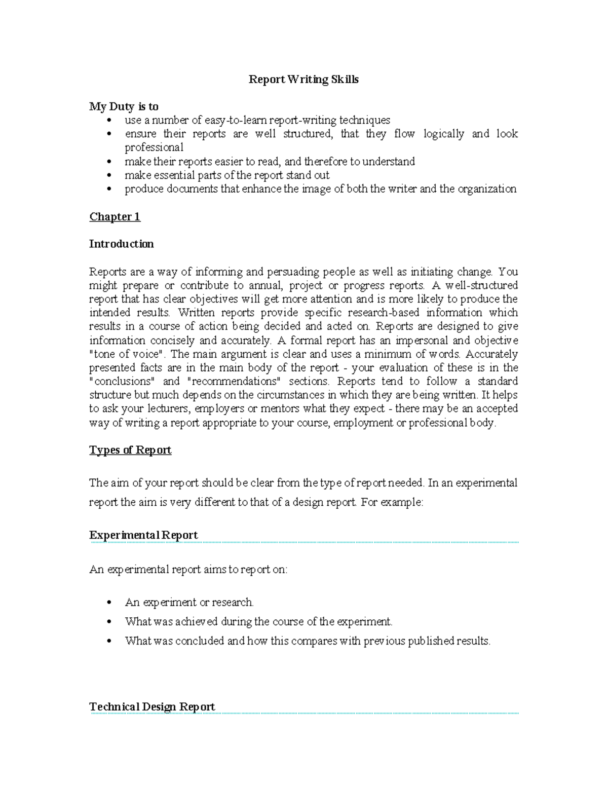 11 - Reports - This is lecture 01 - Report Writing Skills My Duty is to ...