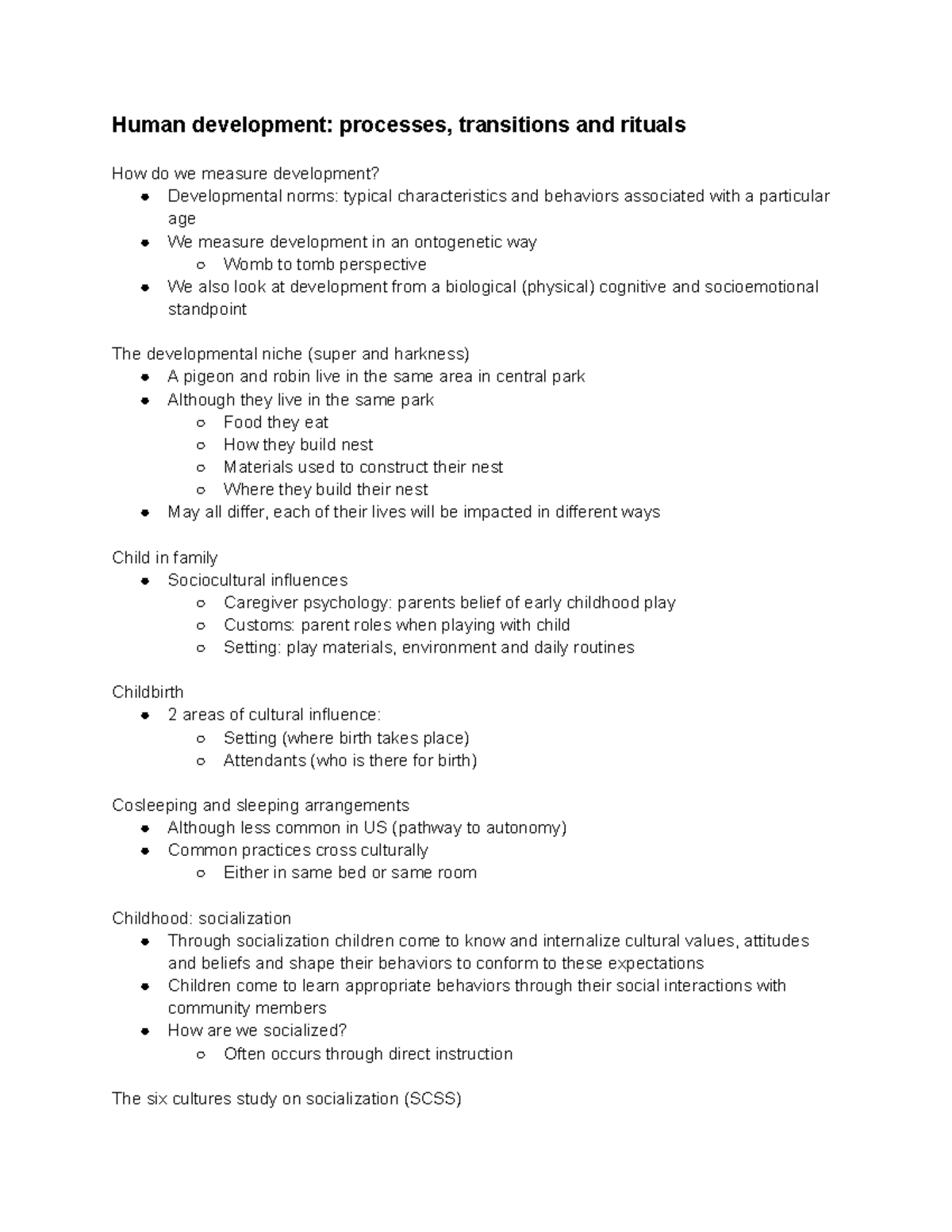 Ch. 11 notes - Human development: processes, transitions and rituals ...