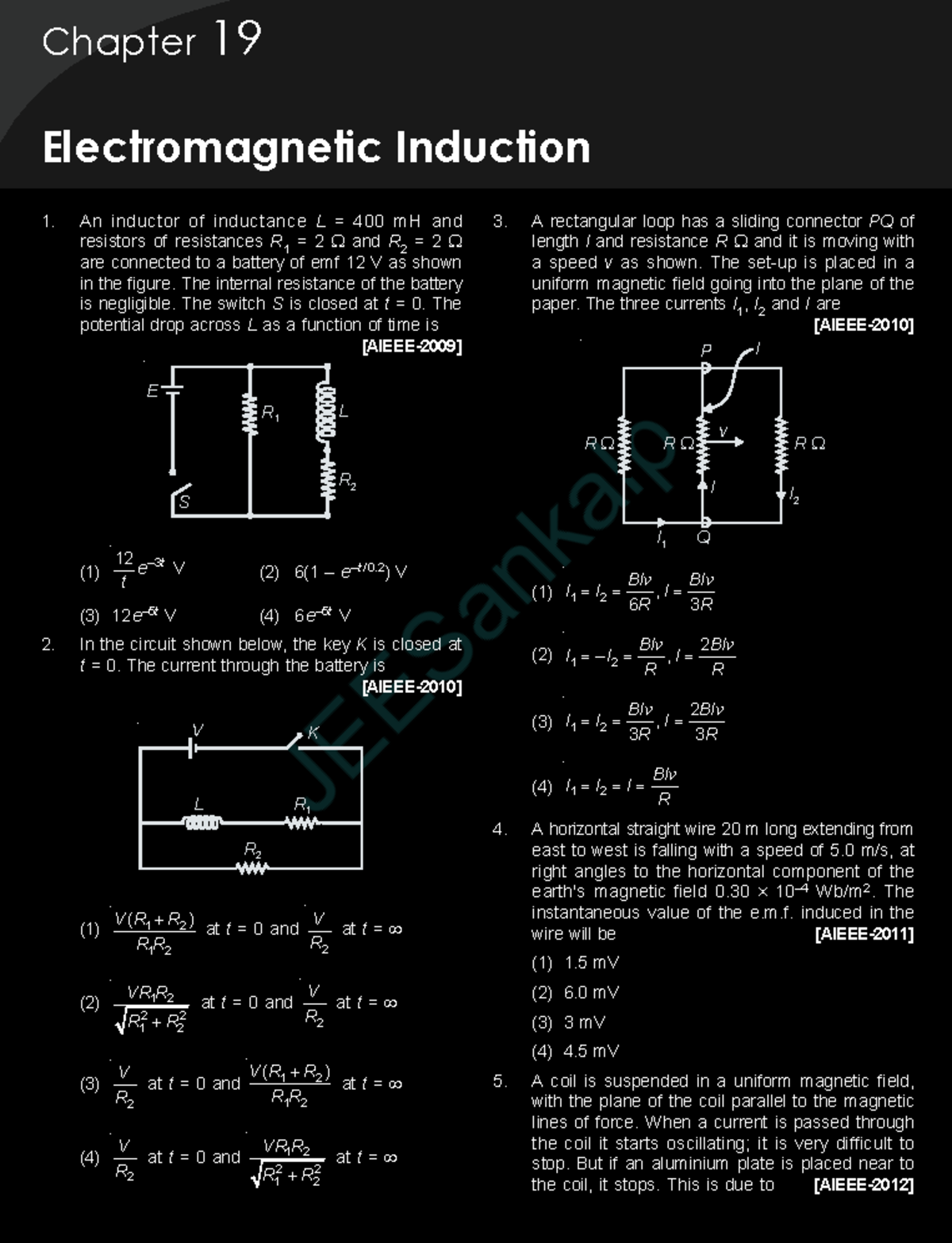 Electromagnetic Induction JEE Main PYQs - Chapter 19 Electromagnetic Induction An inductor of ...