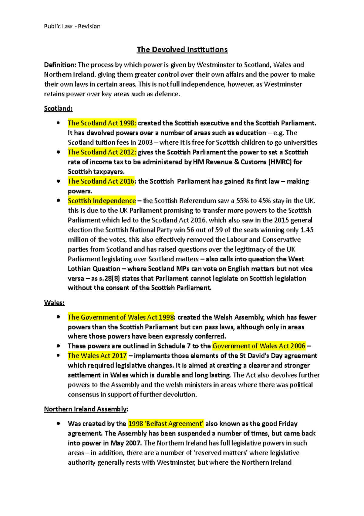 The Devolved Institutions - Public Law - Revision The Devolved ...