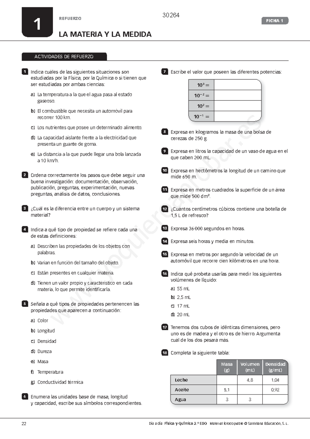 Día a día Física y Química 2.º ESO Material fotocopiable Santillana ...