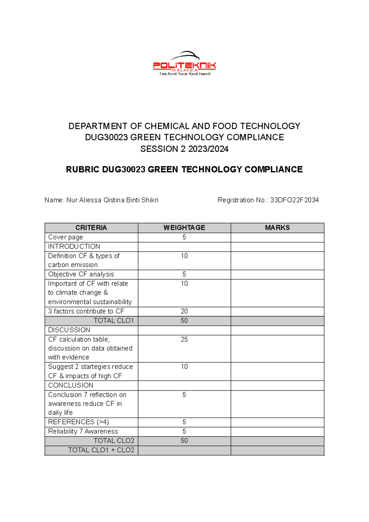 Green TECH CASE Study - FORMAT - DEPARTMENT OF CHEMICAL AND FOOD ...