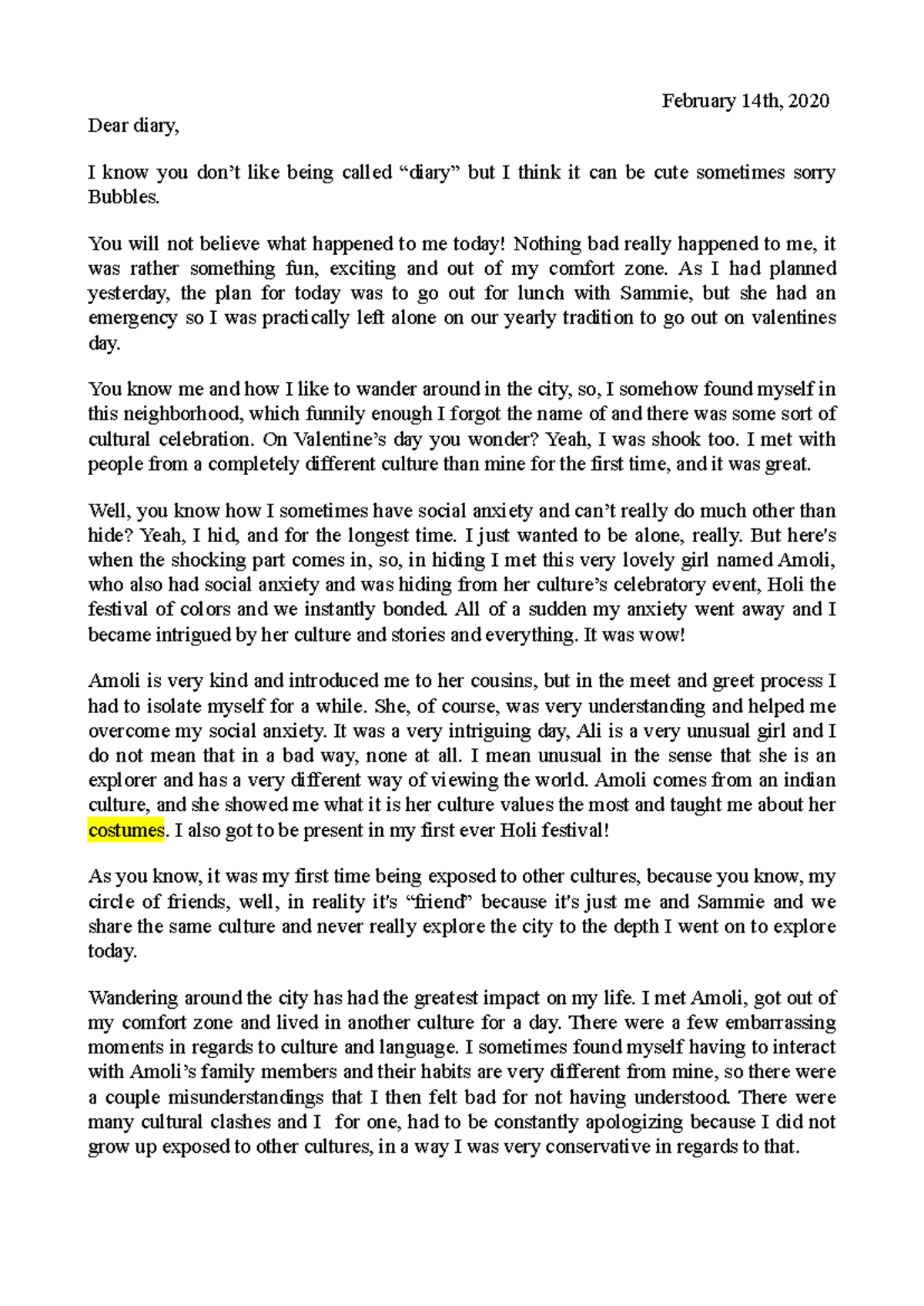 Example of how to write a diary entry - February 14th, 2020 Dear diary ...