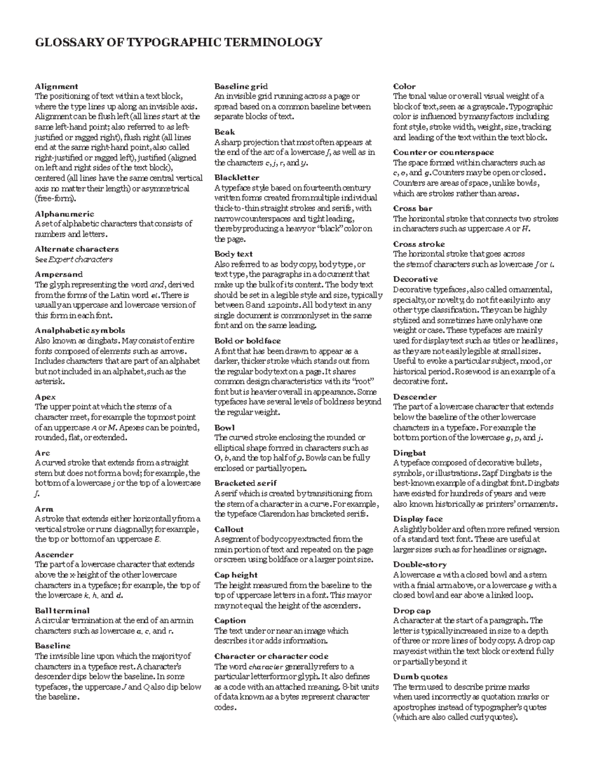 Typography Glossary - Alignment The positioning of text within a text ...