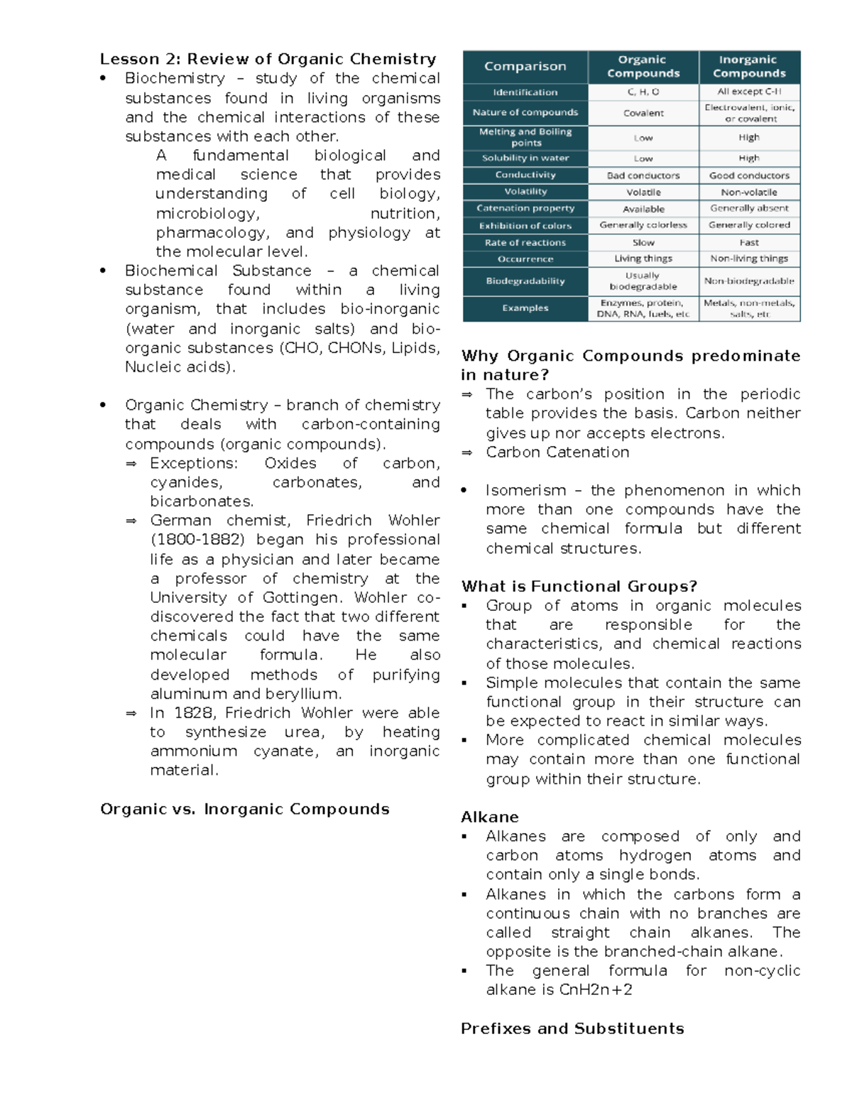 Lesson 2 Review of Organic Chemistry - Lesson 2: Review of Organic ...