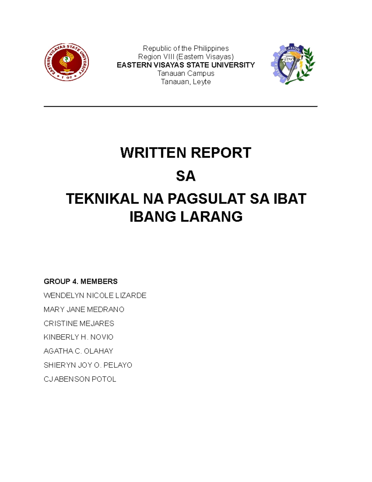Written Report Email - summary - Republic of the Philippines Region ...
