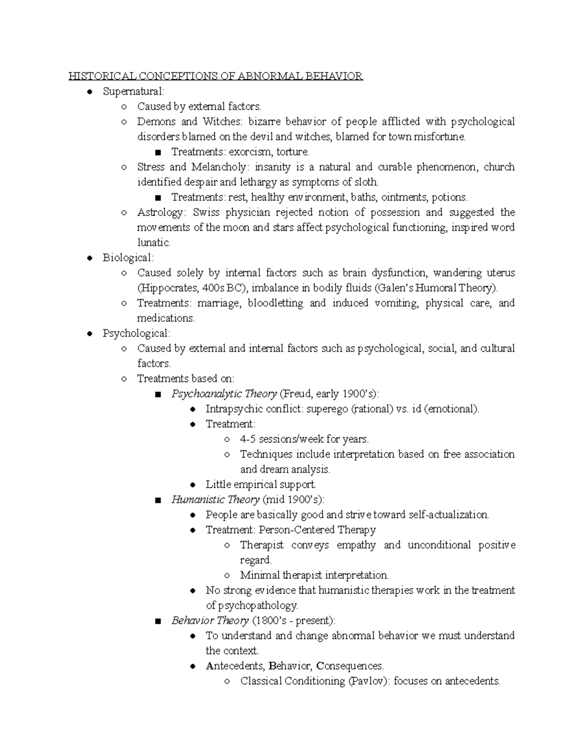 2. History of Abnormal Behavior and Treatment - HISTORICAL CONCEPTIONS ...