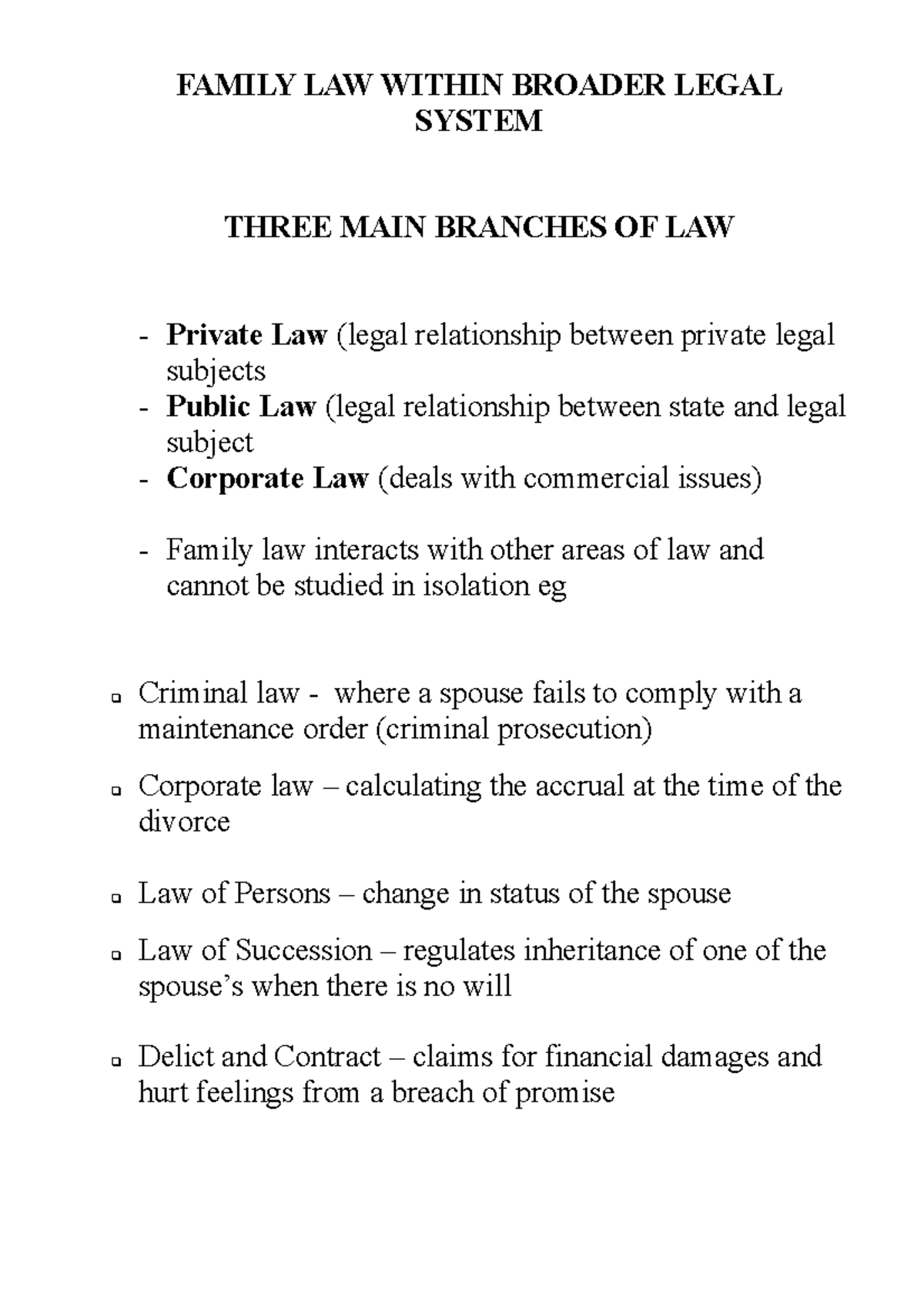 Intro and history - Family law lecture notes - FAMILY LAW WITHIN ...