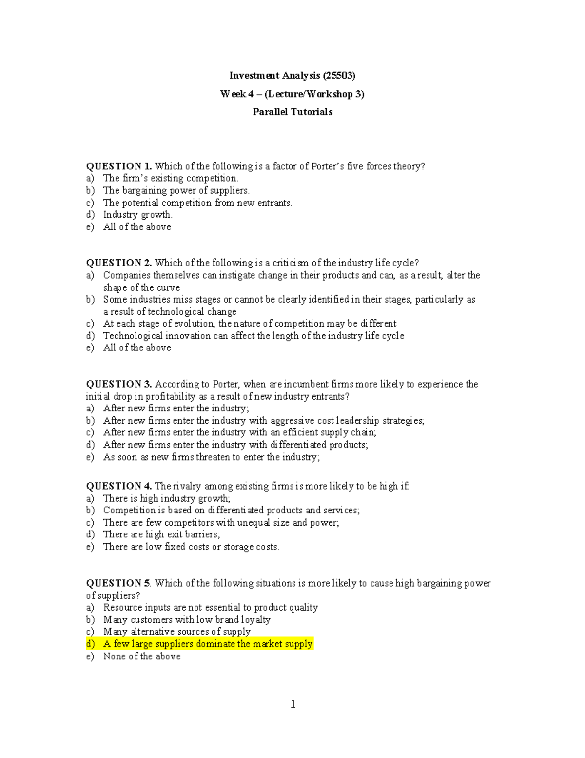 Tutorial Week4-1 - notes - Investment Analysis (25503) Week 4 ...