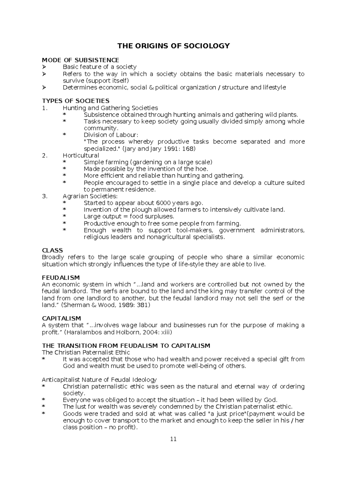 Origins of Sociology - Prep Notes - THE ORIGINS OF SOCIOLOGY MODE OF ...