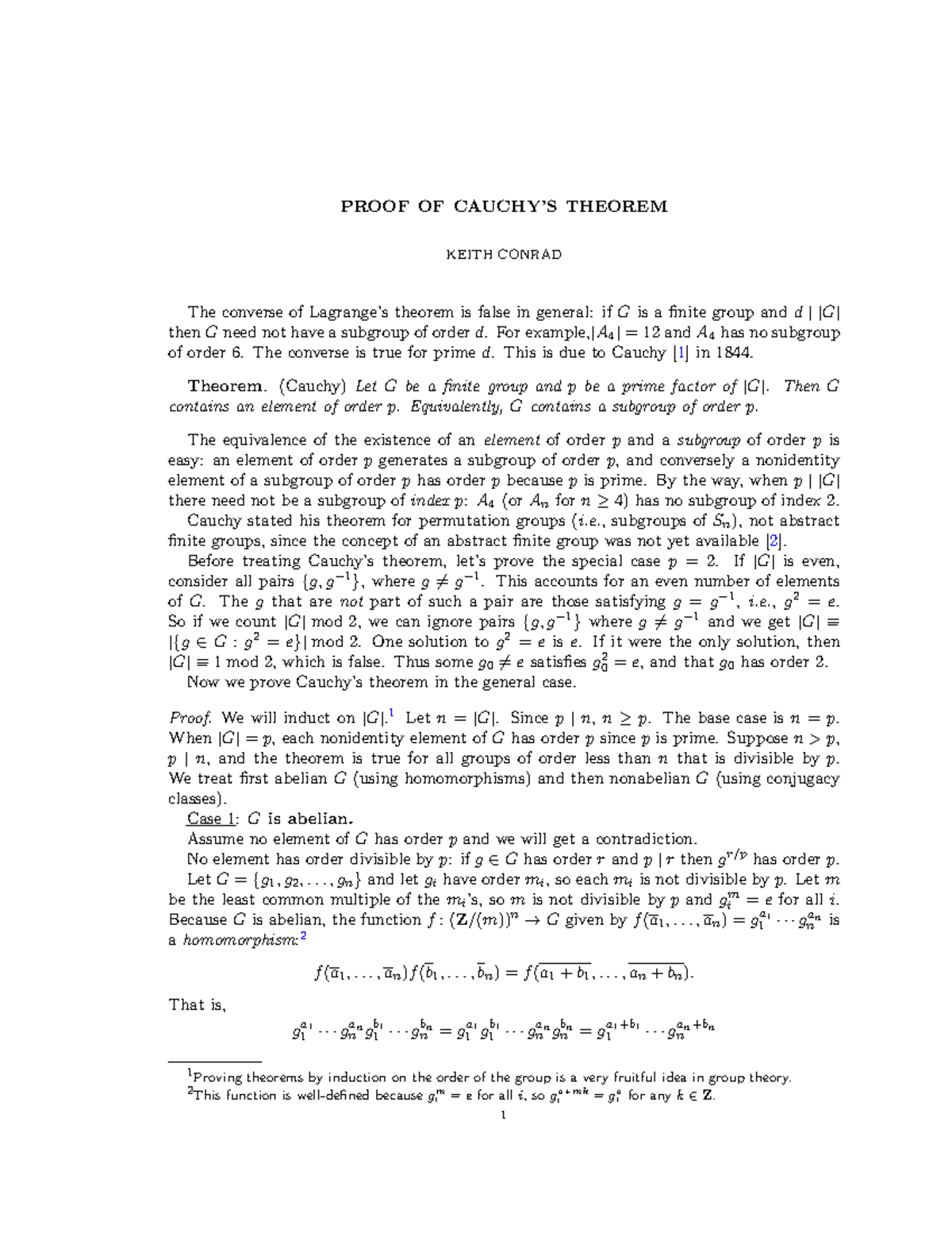 Cauchypf - NOTES FOR COURSE - PROOF OF CAUCHY’S THEOREM KEITH CONRAD ...