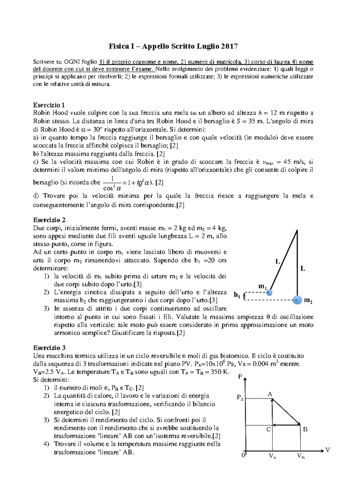 Fisica 1 Luglio 2017 Esame Con Soluzioni Fisica I Appello Scritto