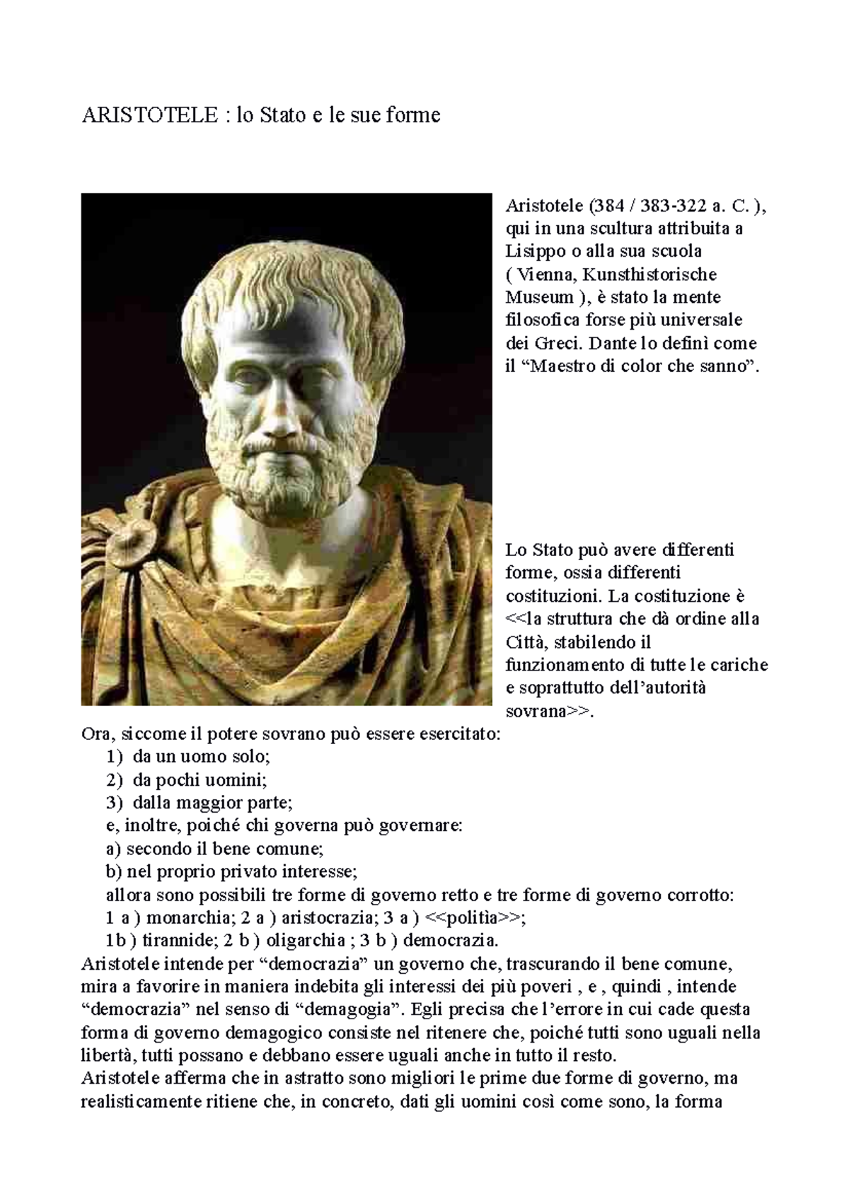 Aristotele prof.ssa Palladino - ARISTOTELE : lo Stato e le sue forme ...