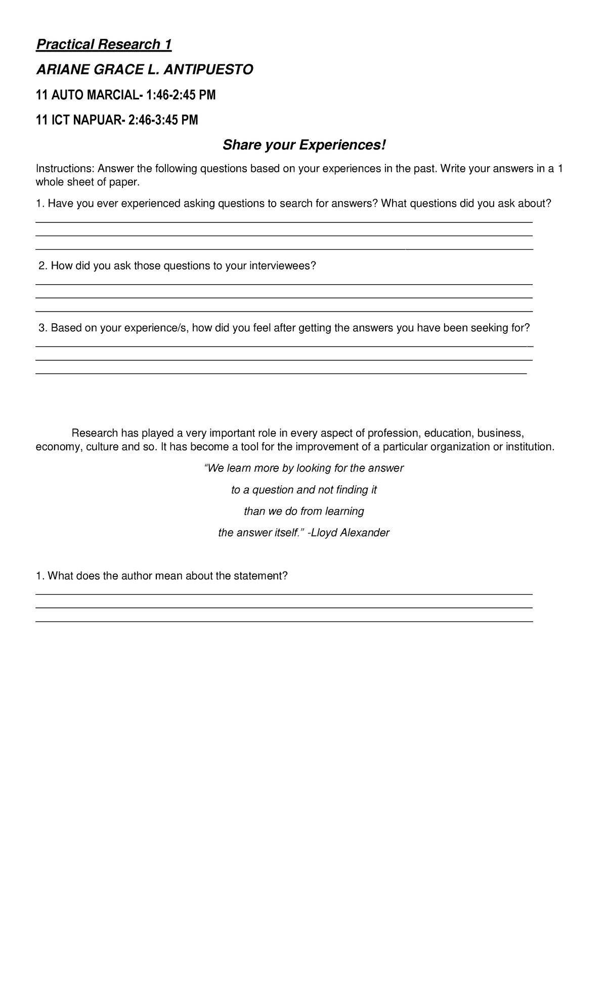 Practical Research 1 LAS - Practical Research 1 ARIANE GRACE L ...