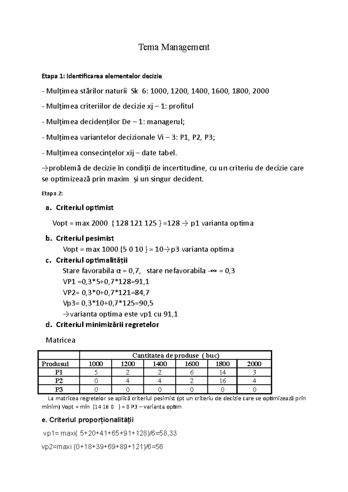 Tema management decizii in conditii de risc si de incertitudine ...