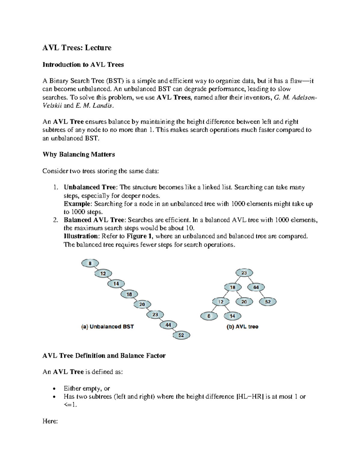 AVL Trees - N/A - AVL Trees: Lecture Introduction to AVL Trees A Binary ...