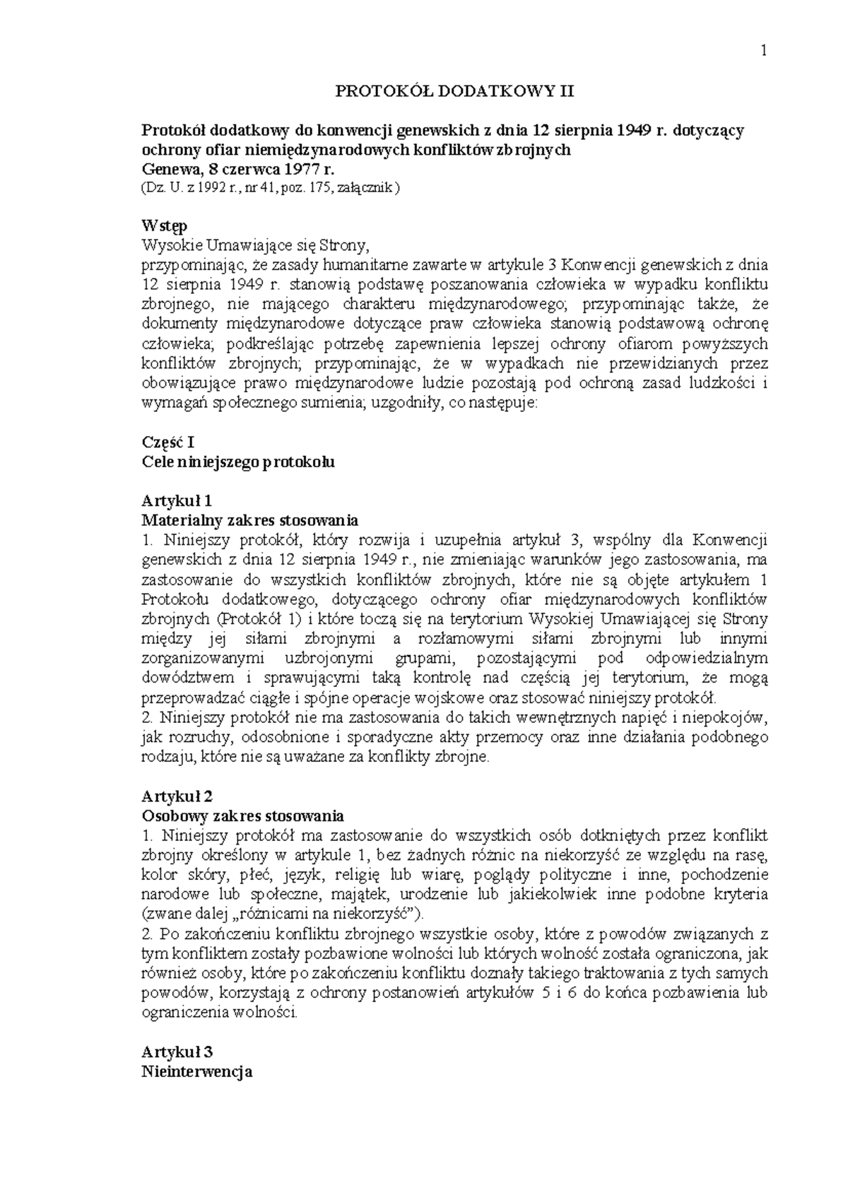 II protokół dodatkowy genewski - PROTOKÓŁ DODATKOWY II Protokół ...