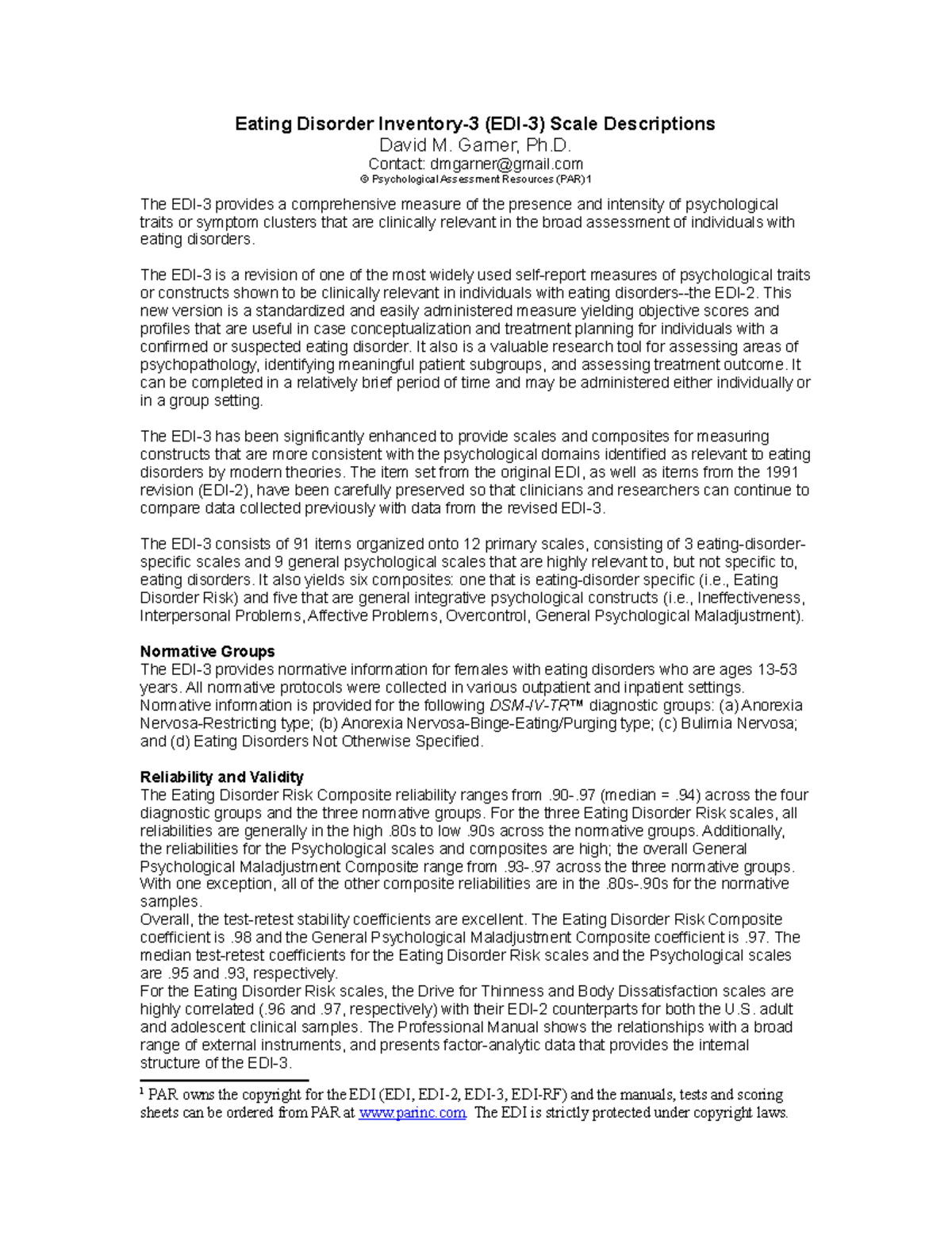 EDI-3Scale Descriptions - Eating Disorder Inventory-3 (EDI-3) Scale ...