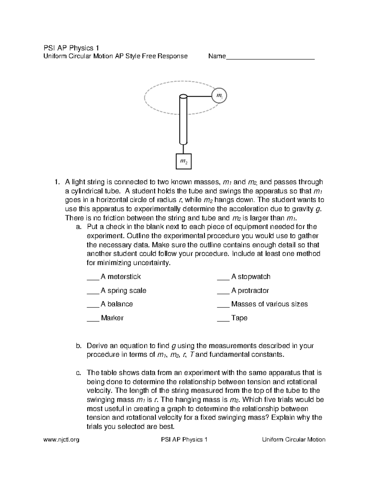 Ap-phys1 uniform-circular-motion-ap-style-free-response-questions 2019 ...