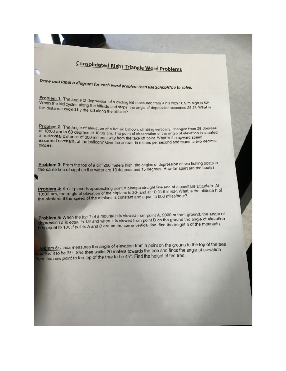 Trigonometry word problems [worksheet] - Studocu