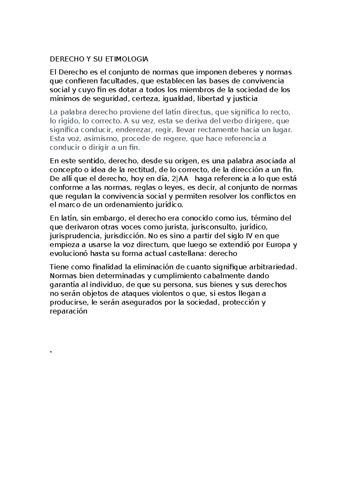 Derecho Y SU Etimologia - DERECHO Y SU ETIMOLOGIA El Derecho es el ...