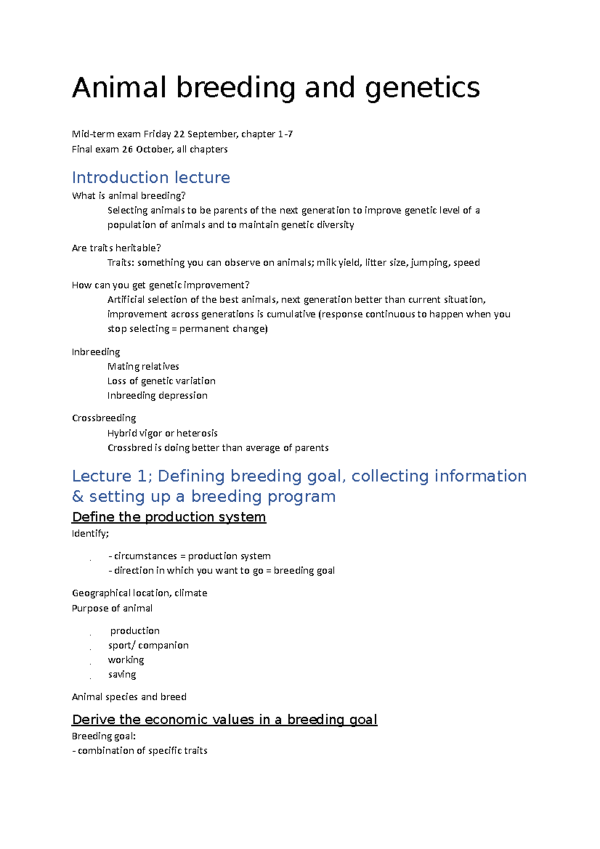 Animal breeding and genetics - Animal breeding and genetics Mid-term ...