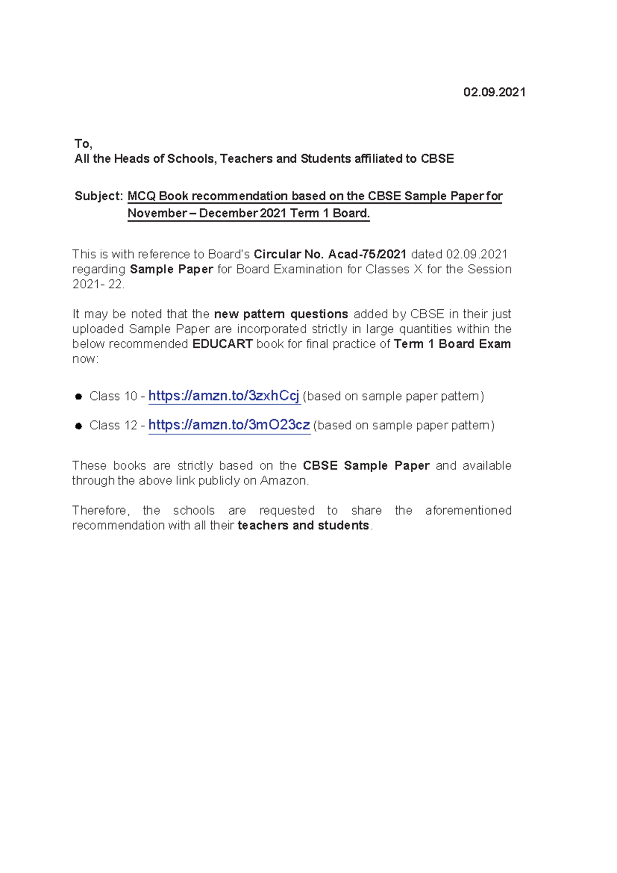 2022 Term 1 - Sample paper - 02. To, All the Heads of Schools, Teachers ...