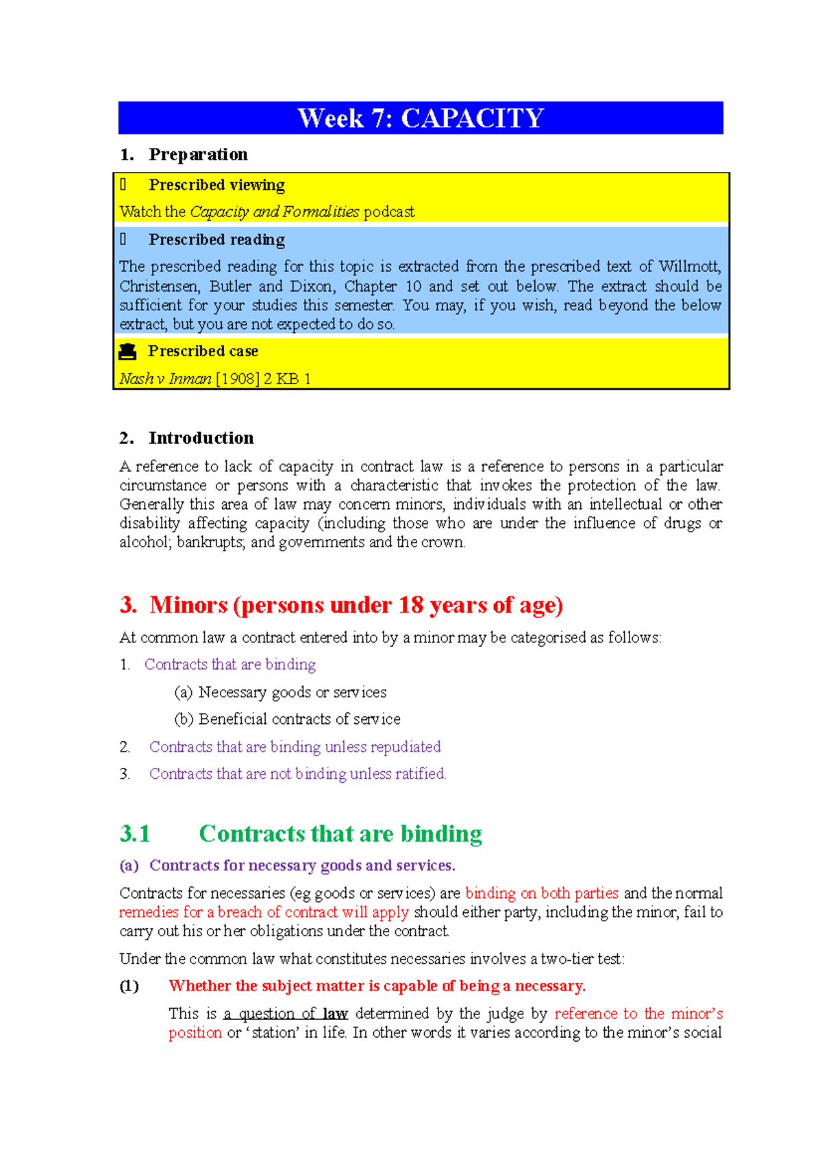 Capacity Notes Wk 7 - Week 7: CAPACITY 1. Preparation Prescribed ...
