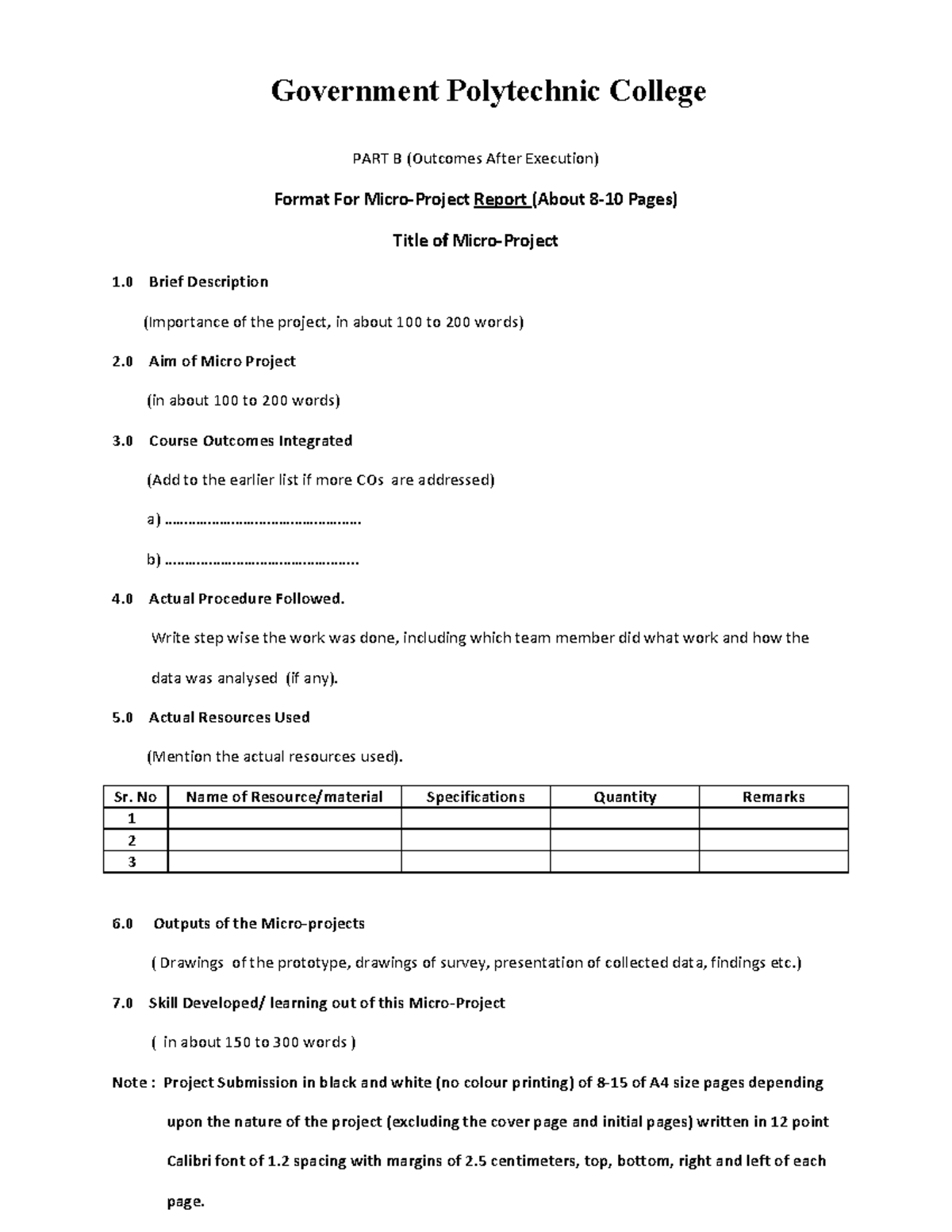 Micro Projects Report Format - PART B (Outcomes After Execution) Format ...
