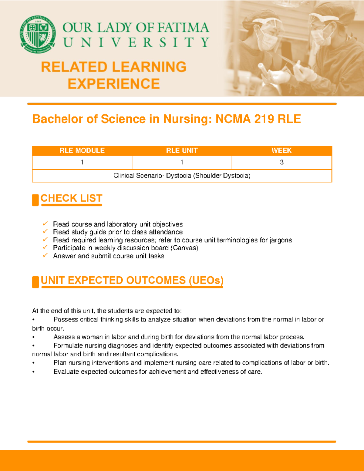 NCMA 219 RLE Laboratory Unit 3 Bachelor Of Science In Nursing NCMA