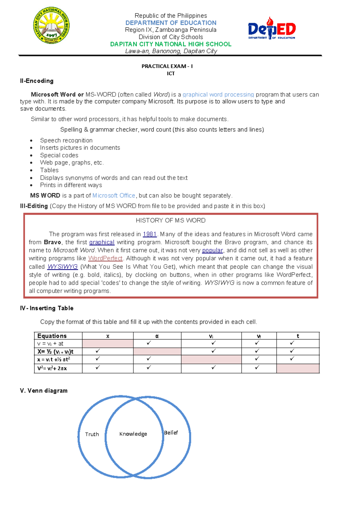 MS Word Practicum 2018 - Handouts - Republic of the Philippines ...