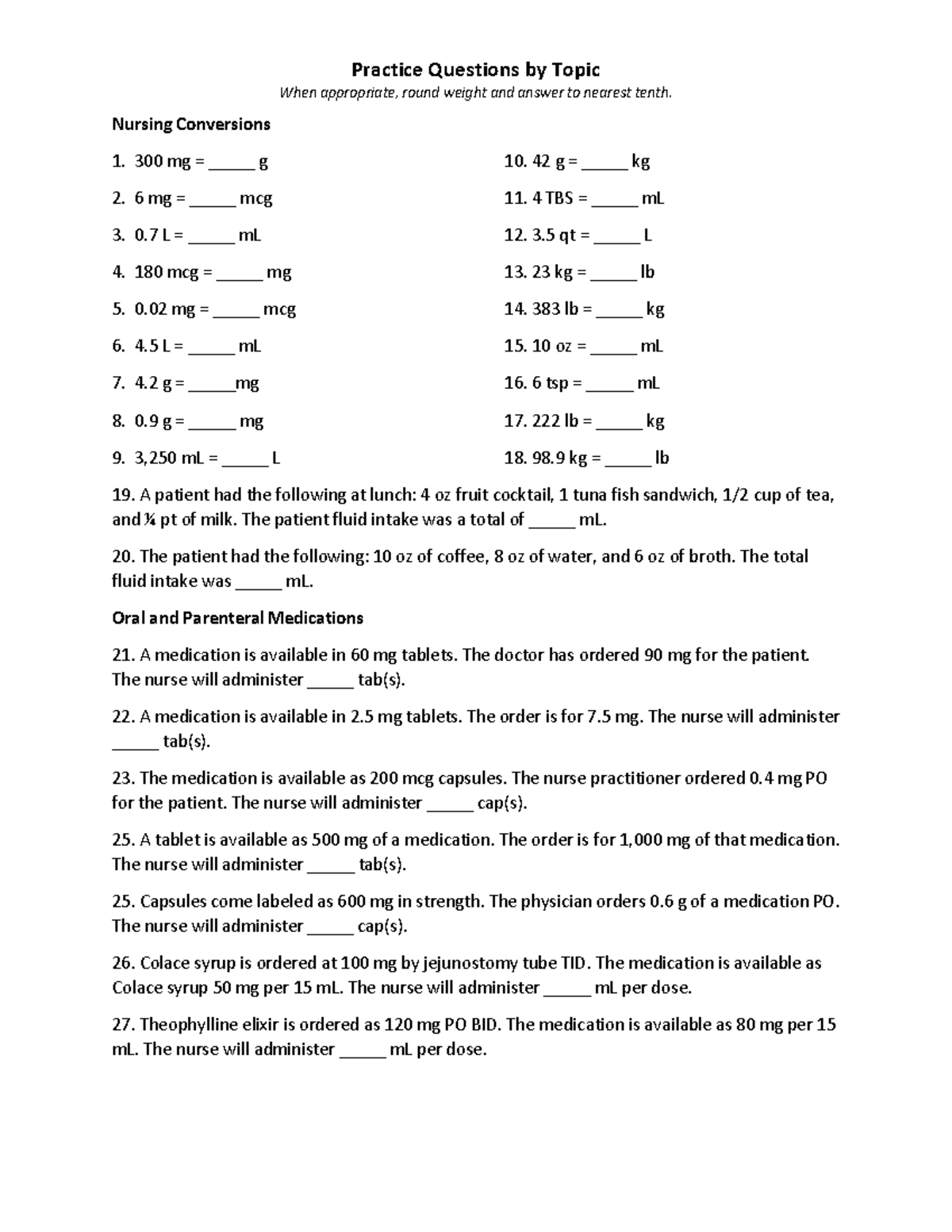 Practice+Problems+by+Topic - When appropriate, round weight and answer ...