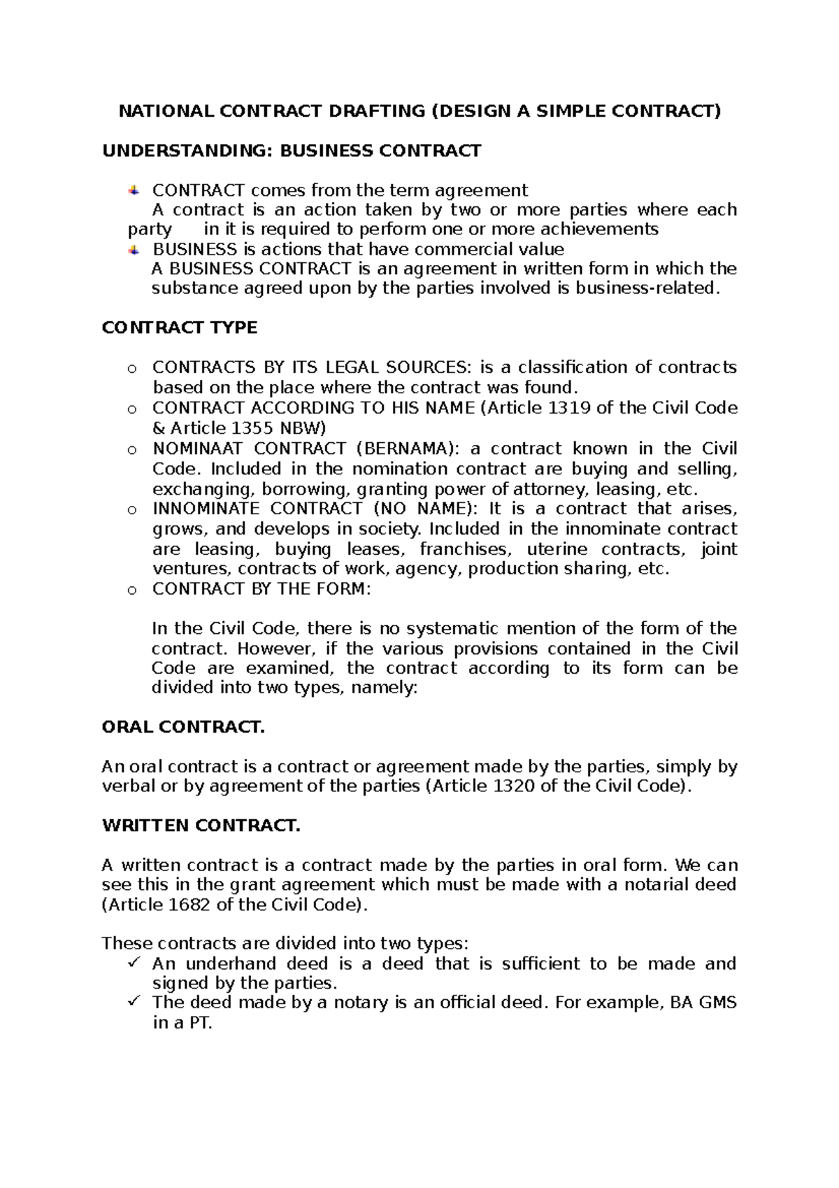 National Drafting Contract - Class A - Seventh Meeting Simple Contract Drafting - NATIONAL ...