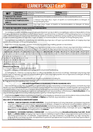 Q4 AP 7 Week 5 - W 5 Asignatura ARALING PANLIPUNAN Baitang 7 Markahan IKAAPAT Petsa I. PAMAGAT ...