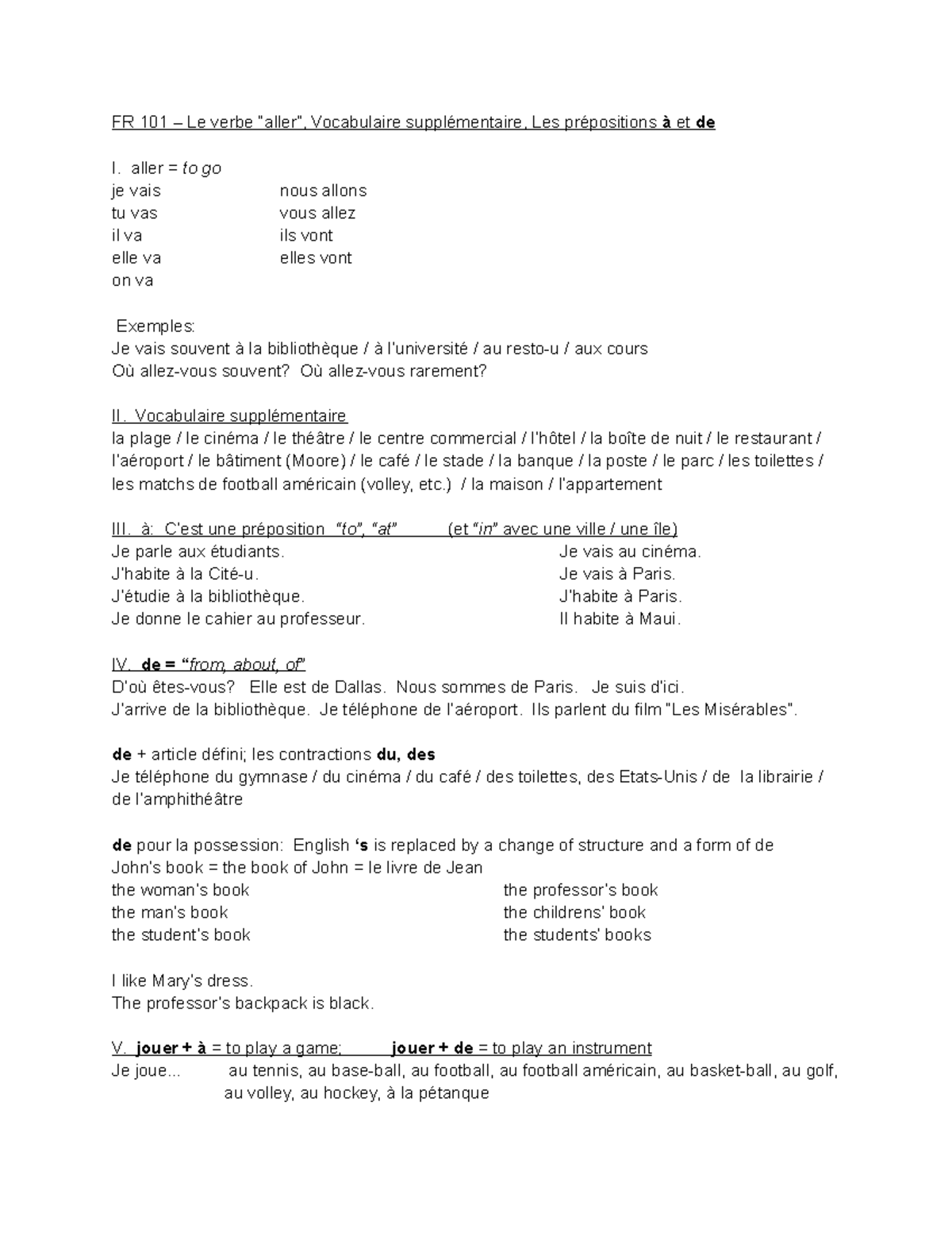 Chapter 5 Practice - FR 101 – Le verbe “aller”, Vocabulaire ...