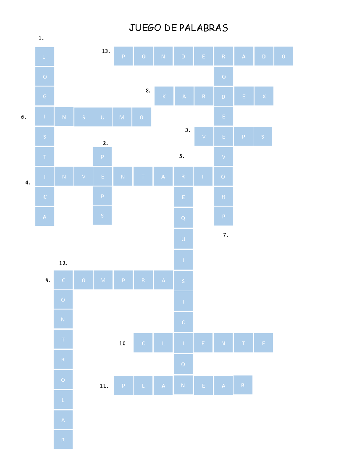 Crucigrama taller para el SENA - JUEGO DE PALABRAS 1. 13. 8. 6. 3. 2. 5 ...