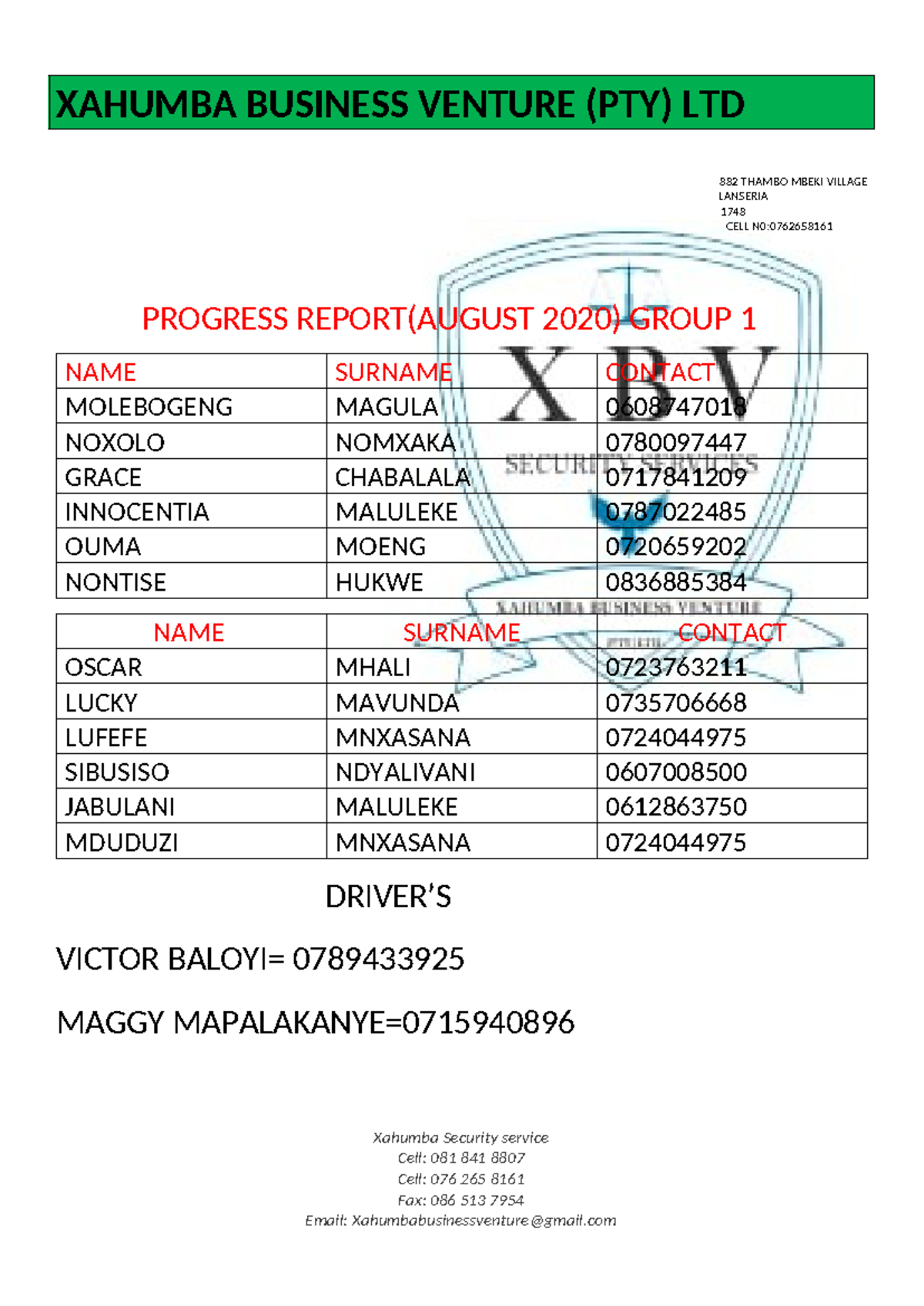 Letter Header Original - XAHUMBA BUSINESS VENTURE (PTY) LTD 882 THAMBO ...