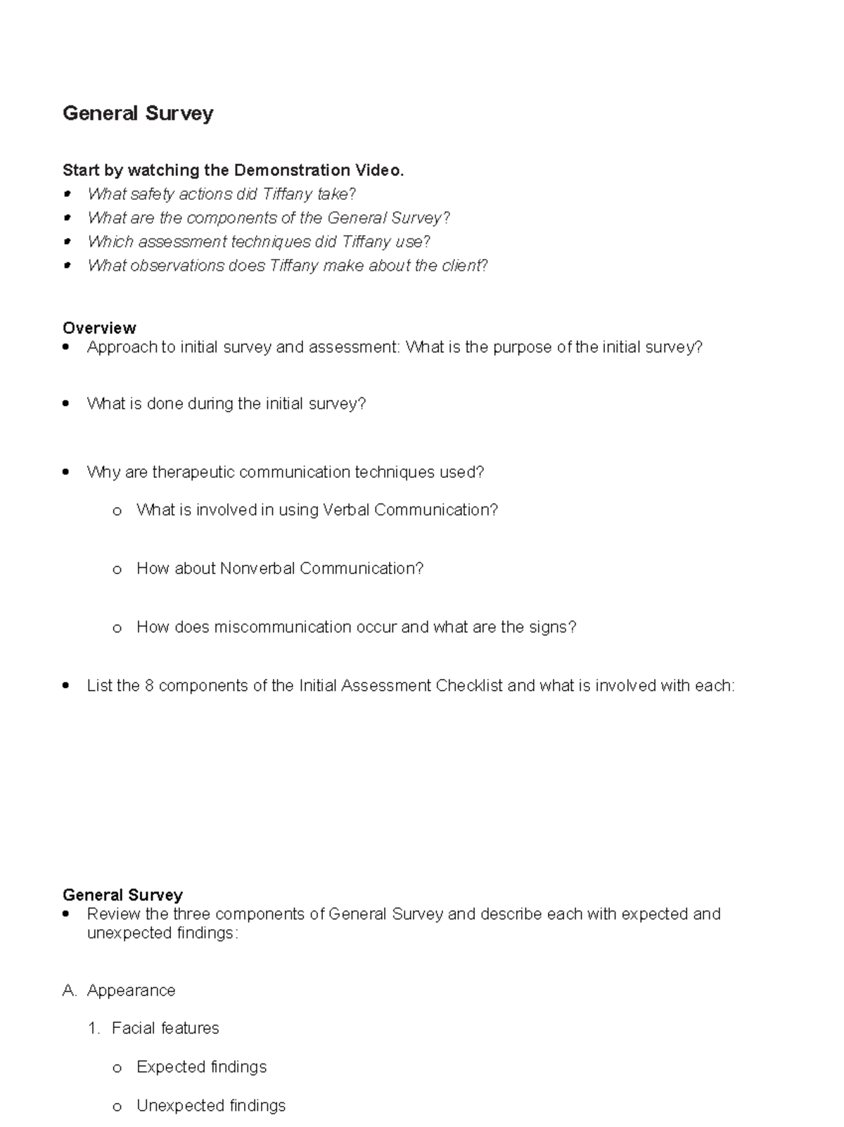Blank doc for studuco - Outline for HHA General Survey - General Survey ...