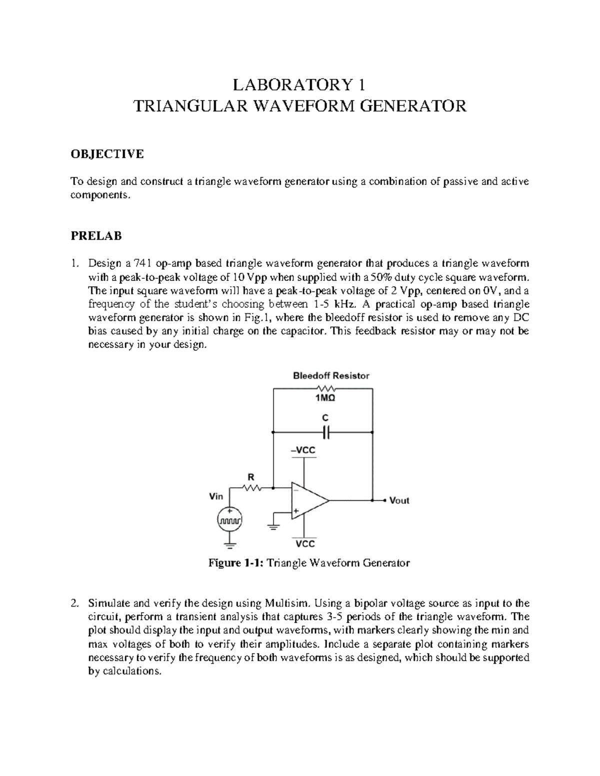 Lab 1 Triangle Waveform Generator Laboratory 1 Triangular Waveform Generator Objective To