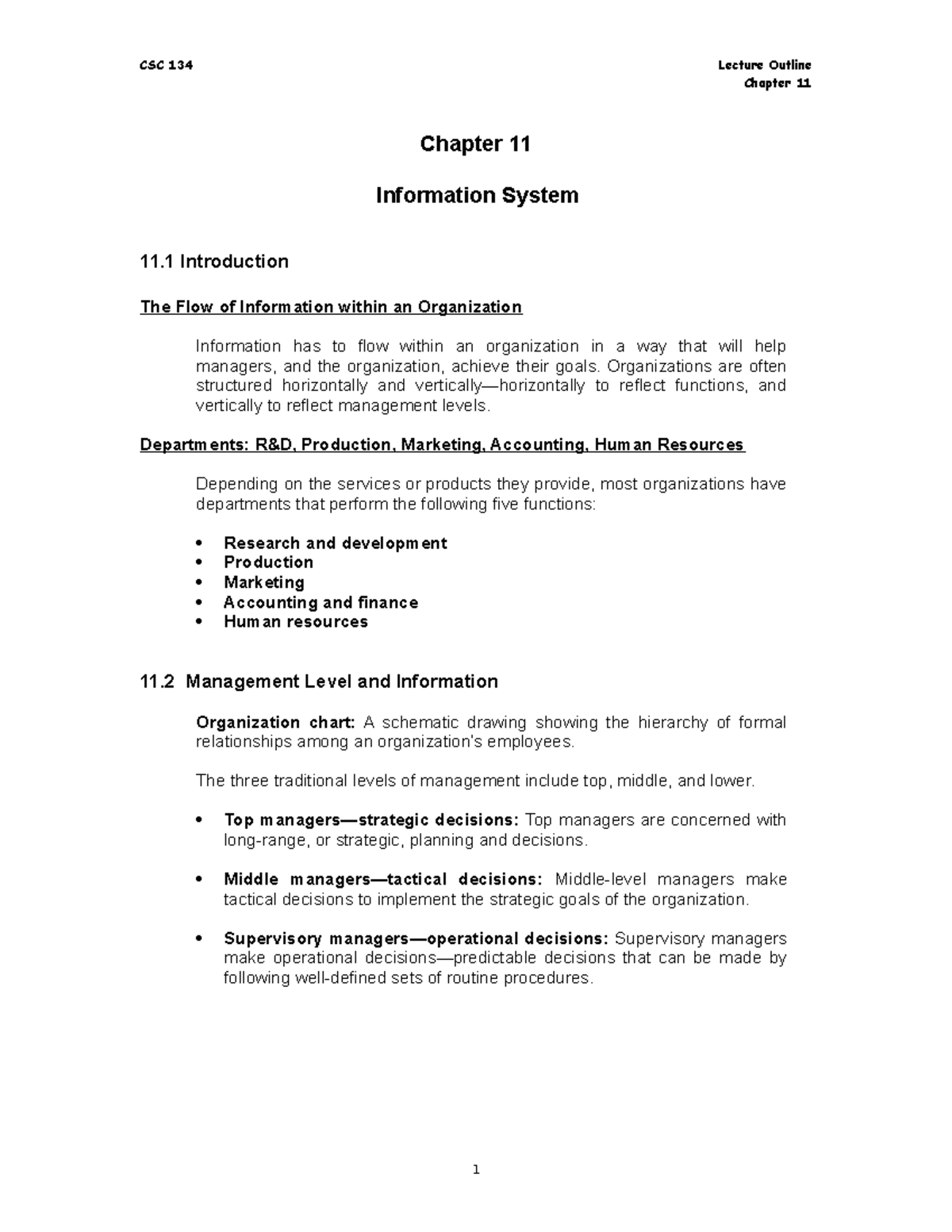Cp11 csc134 - CSC - Chapter 11 Chapter 11 Information System 11 ...