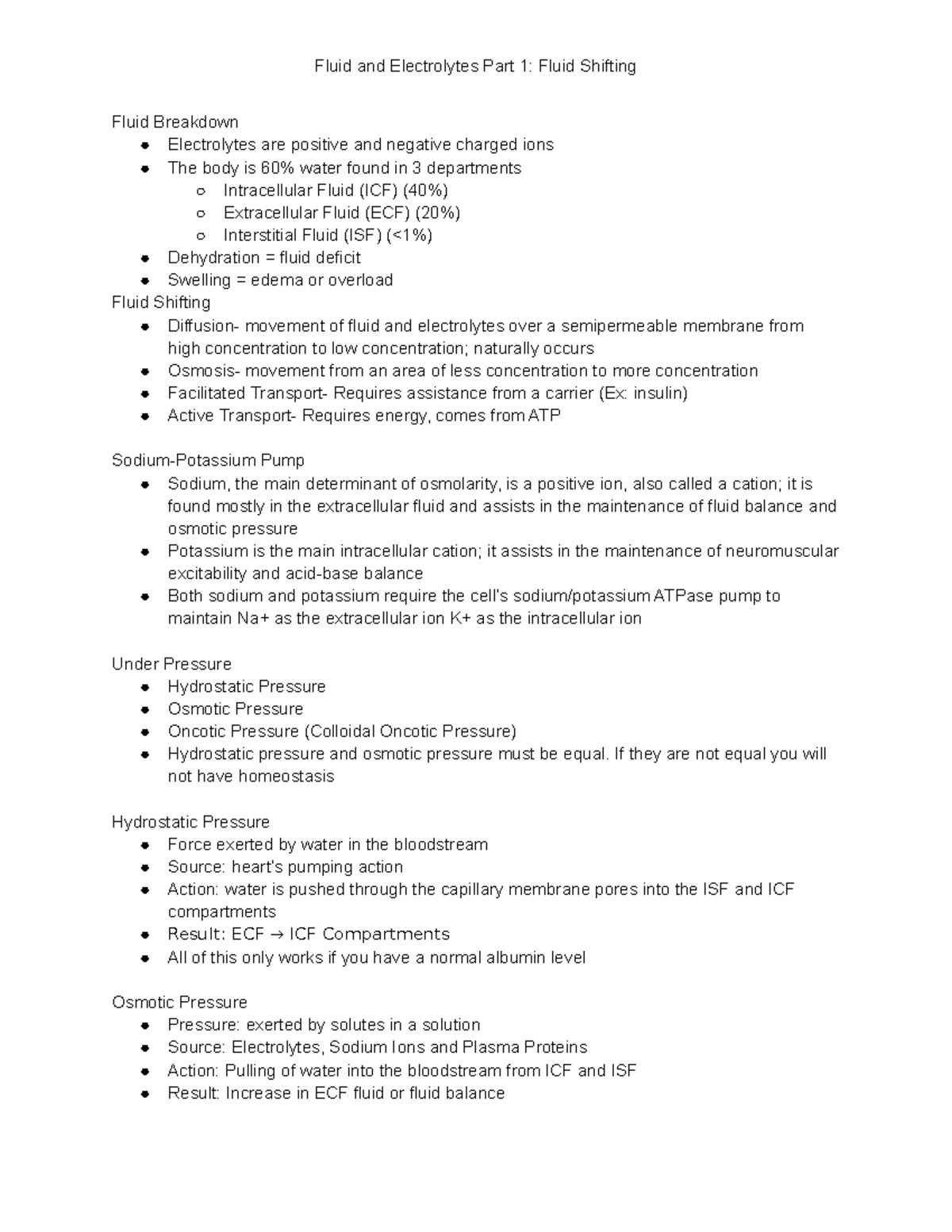 Fluid and Electrolytes Part 1 Fluid Shifting - Fluid and Electrolytes ...