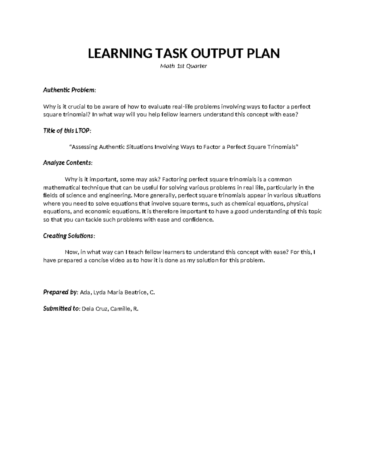 mathematics ay 23-24 - LEARNING TASK OUTPUT PLAN Math 1st Quarter ...