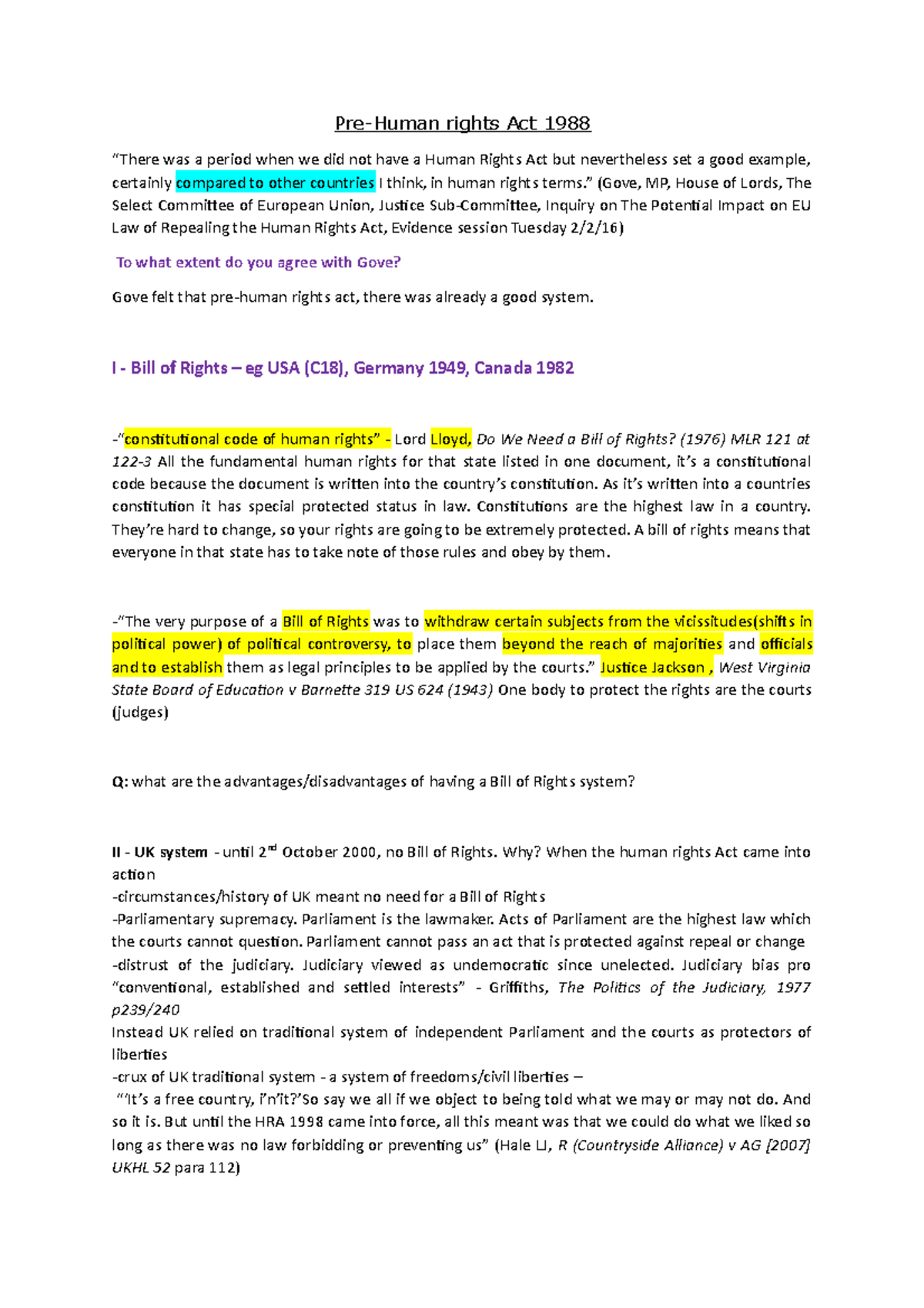 Pre - Preparation notes - Pre-Human rights Act 1988 “There was a period ...
