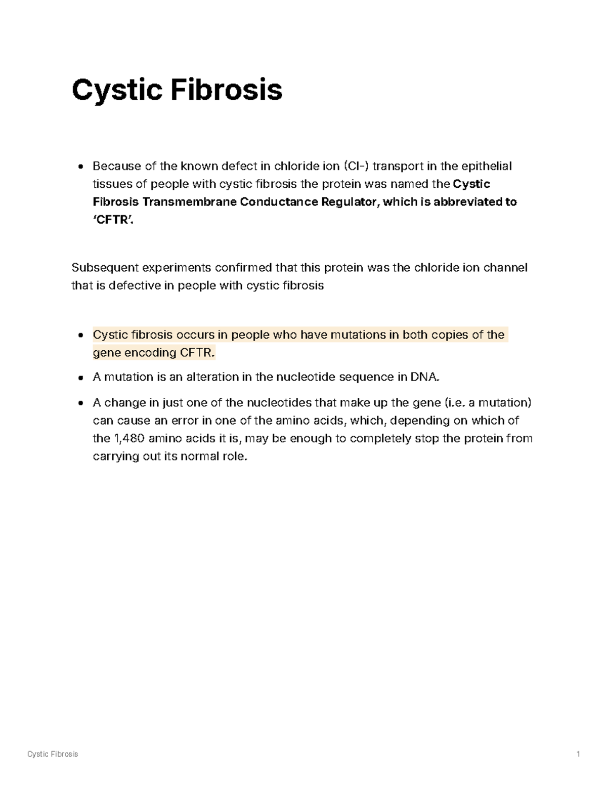 Cystic Fibrosis - notes innit - Because of the known defect in chloride ...