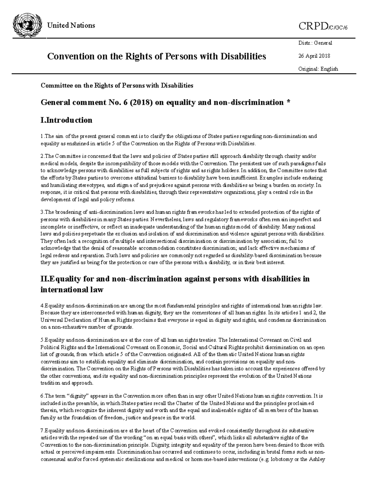 General comment number 6 - United Nations CRPD /C/GC/ Convention on the ...