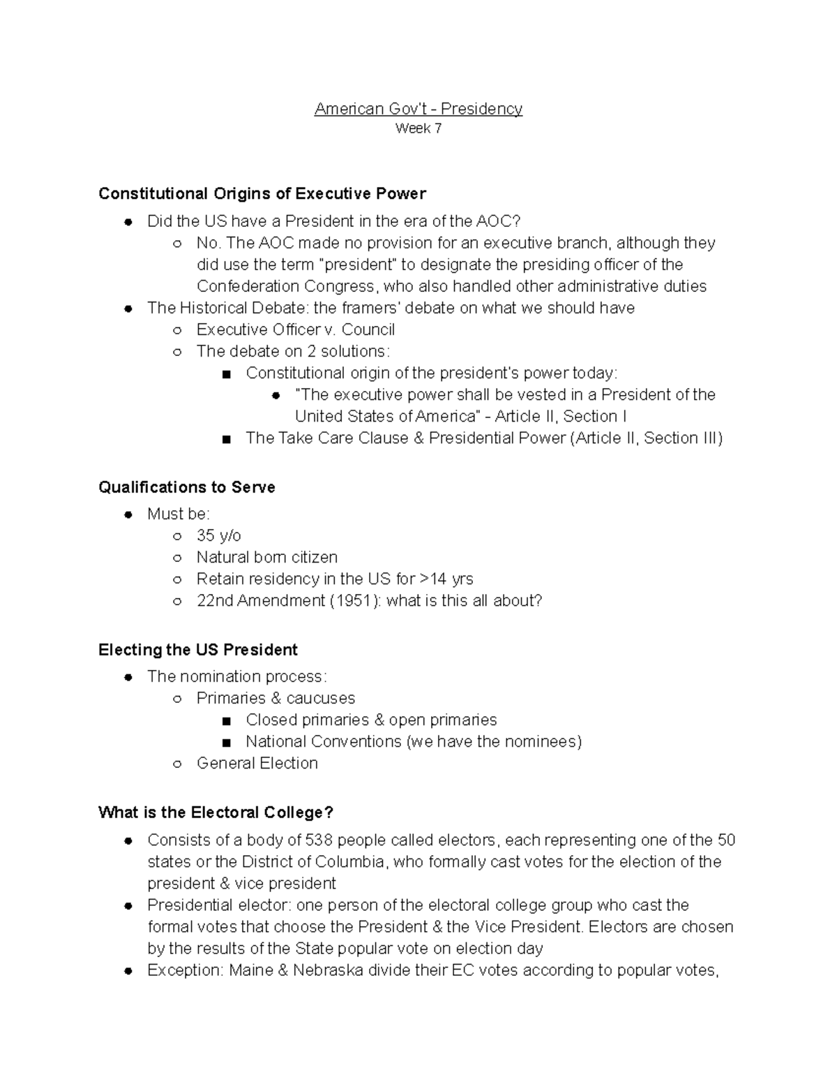 Presidency - Powers of the President, qualifications, Electoral College ...
