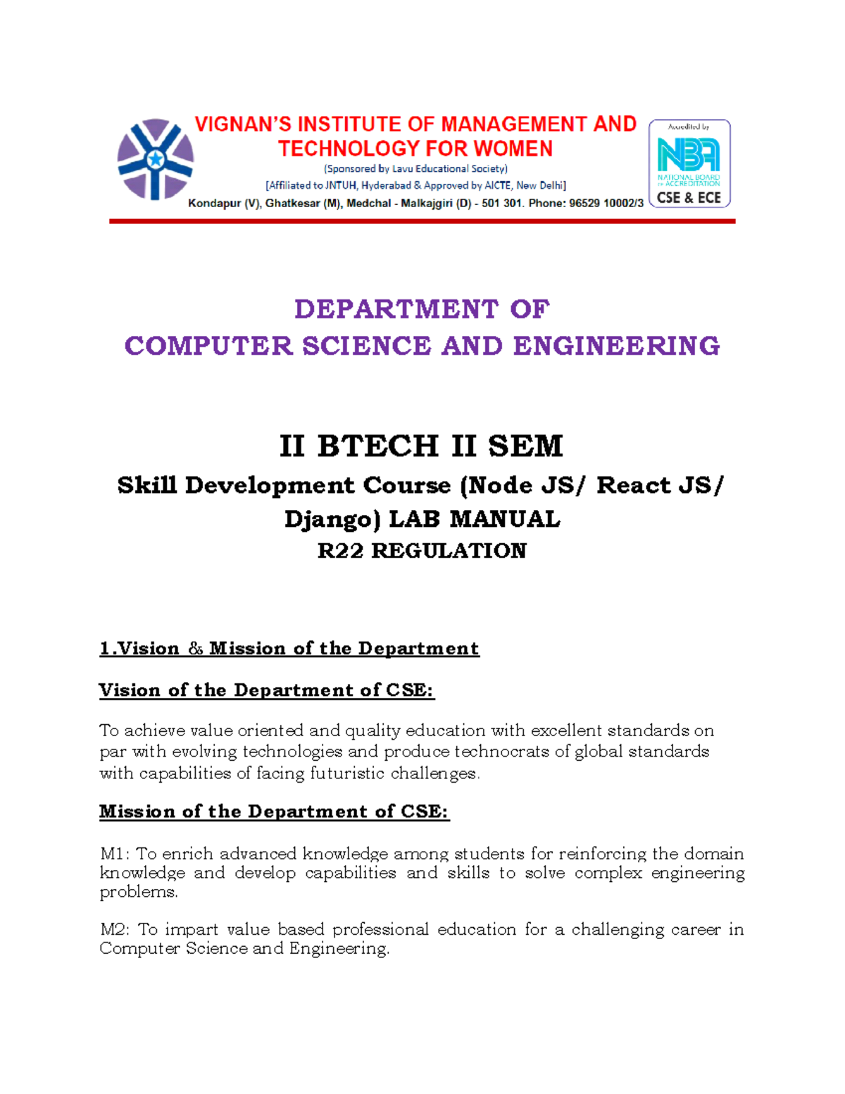 Skill Development Course Ii Ii Node Js React Js Django Lab Manual Department Of Computer 8778