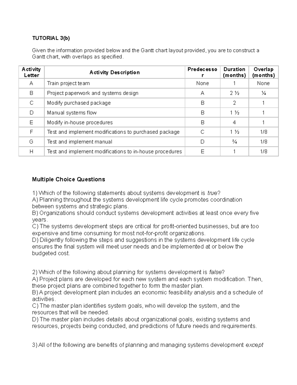 Tutorial 3b - TUTORIAL 3(b) Given the information provided below and ...