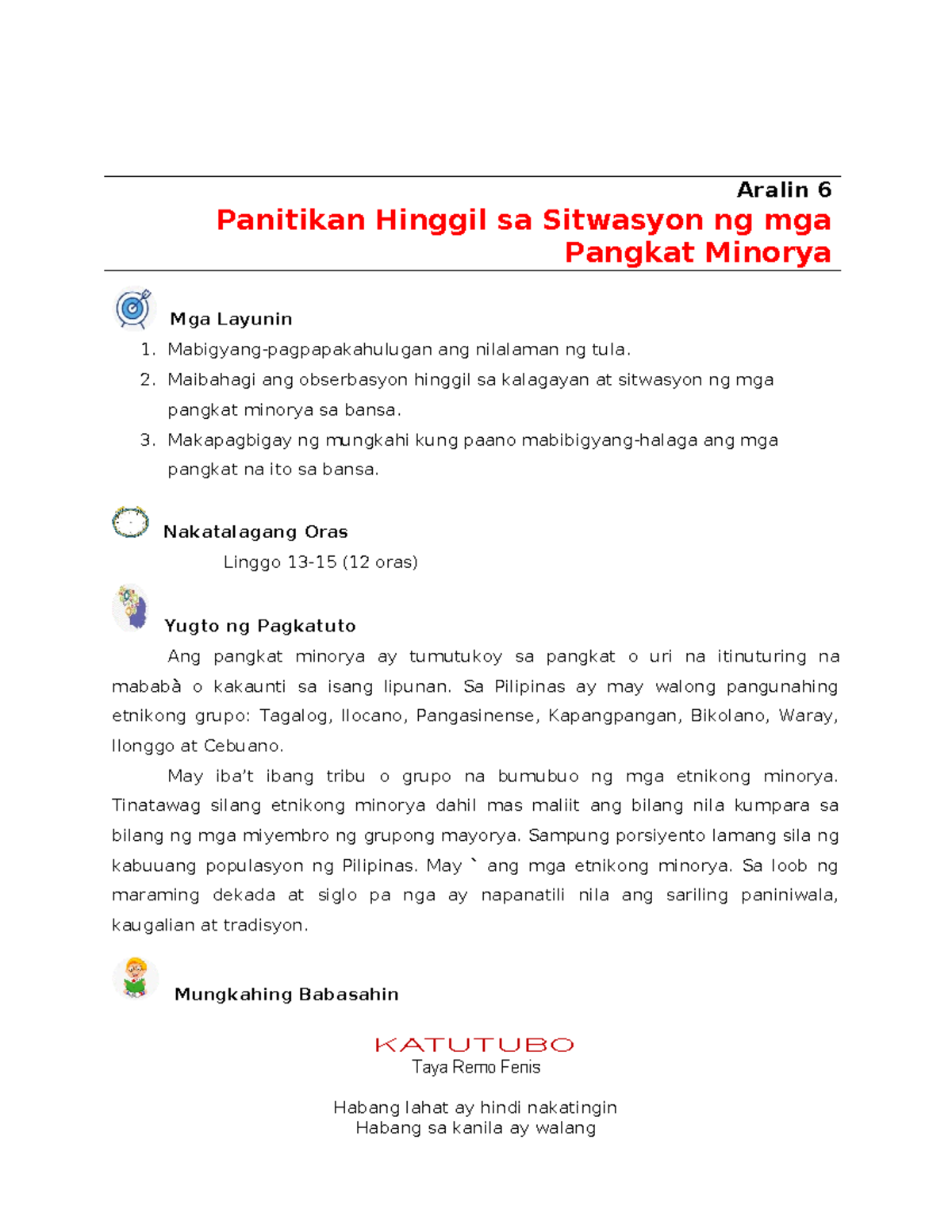 Aralin 6 Linggo 11 at 12 - SOSLIT - Aralin 6 Panitikan Hinggil sa ...