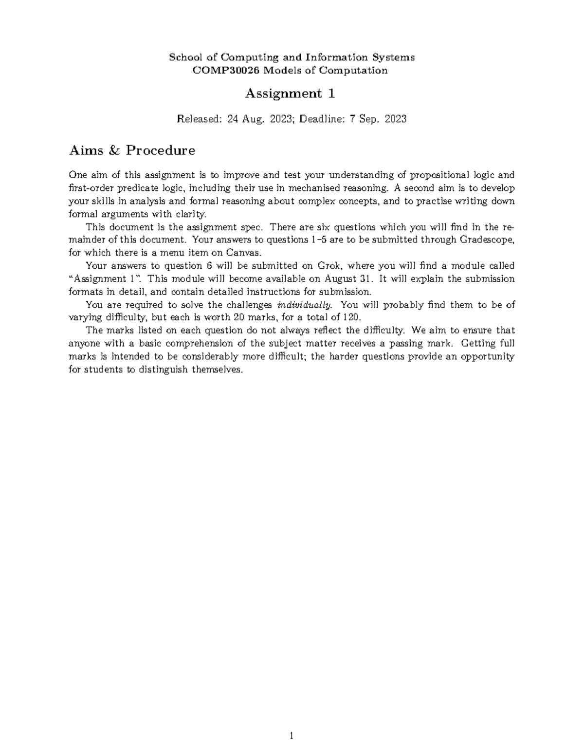 Asg1-v4 - Models of Computation (COMP30026) Asg1-v4 - Models of ...